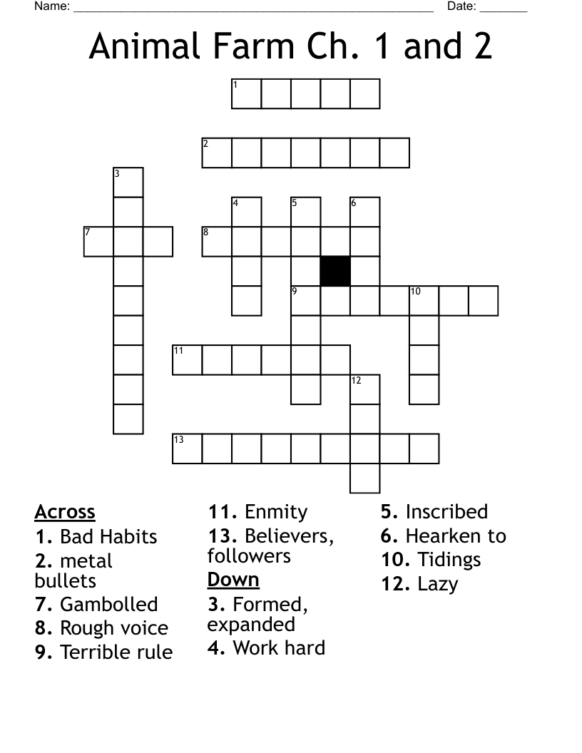 Animal Farm Ch. 1 and 2 Crossword - WordMint