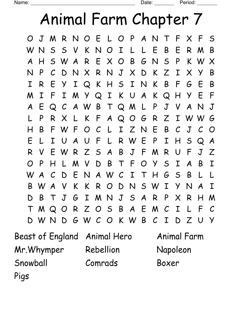 Animal Farm Chapter 7 Word Search - WordMint