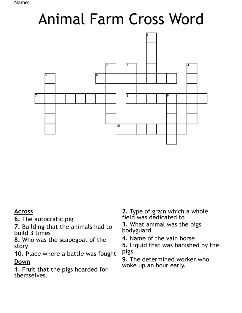 Animal Farm Cross Word - WordMint