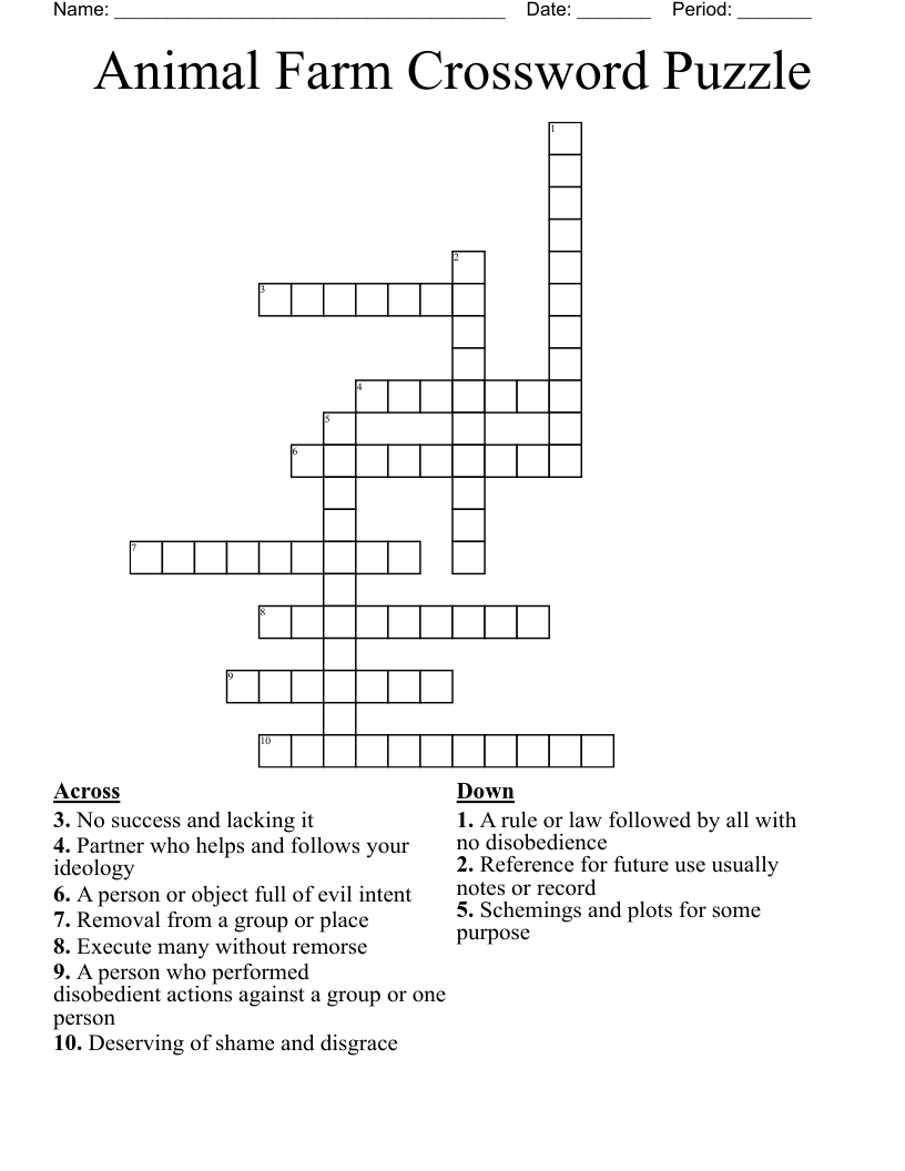 Animal Farm Crossword Puzzle - WordMint