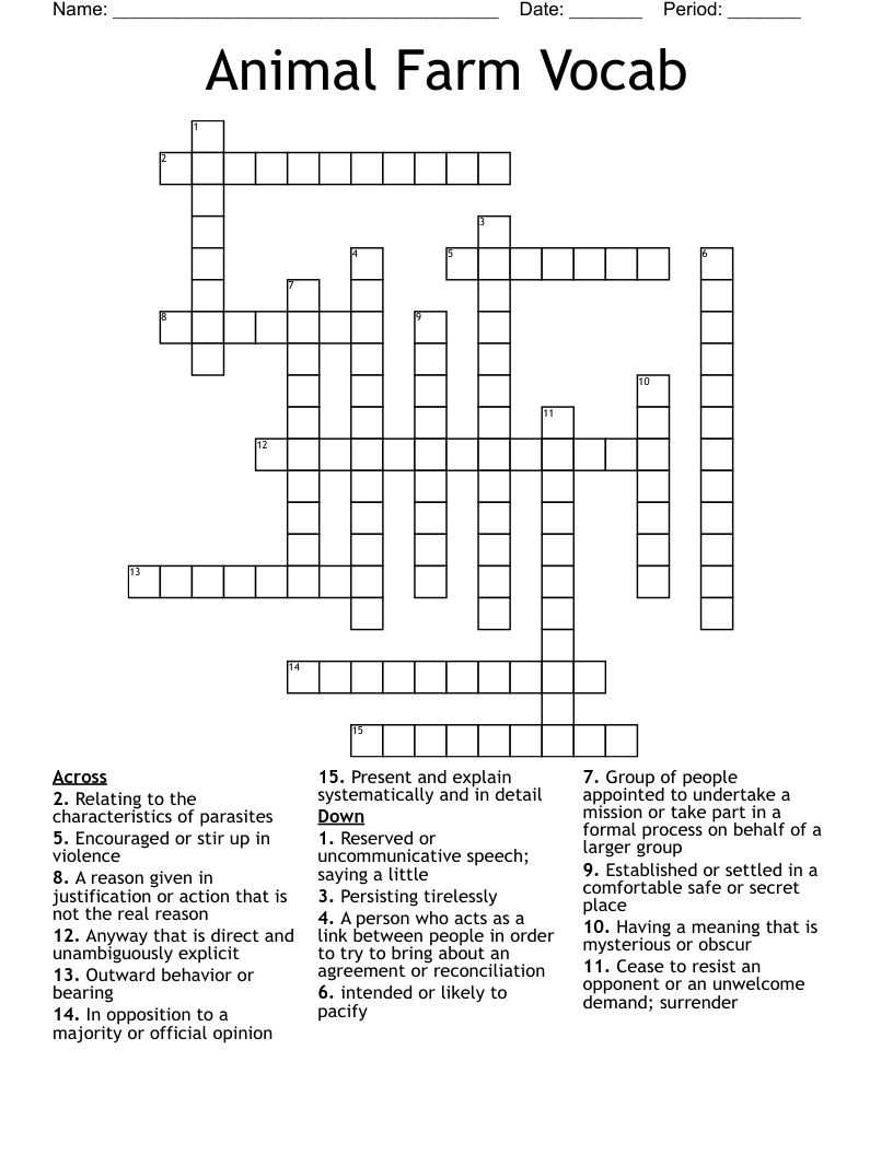 Animal Farm Vocab Crossword - WordMint