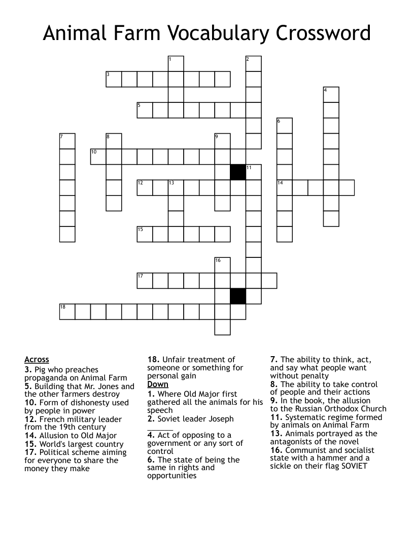 Animal Farm Vocabulary Crossword - WordMint