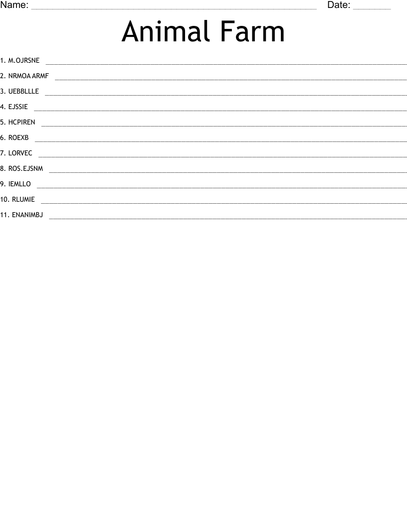 Animal Farm Word Scramble - WordMint