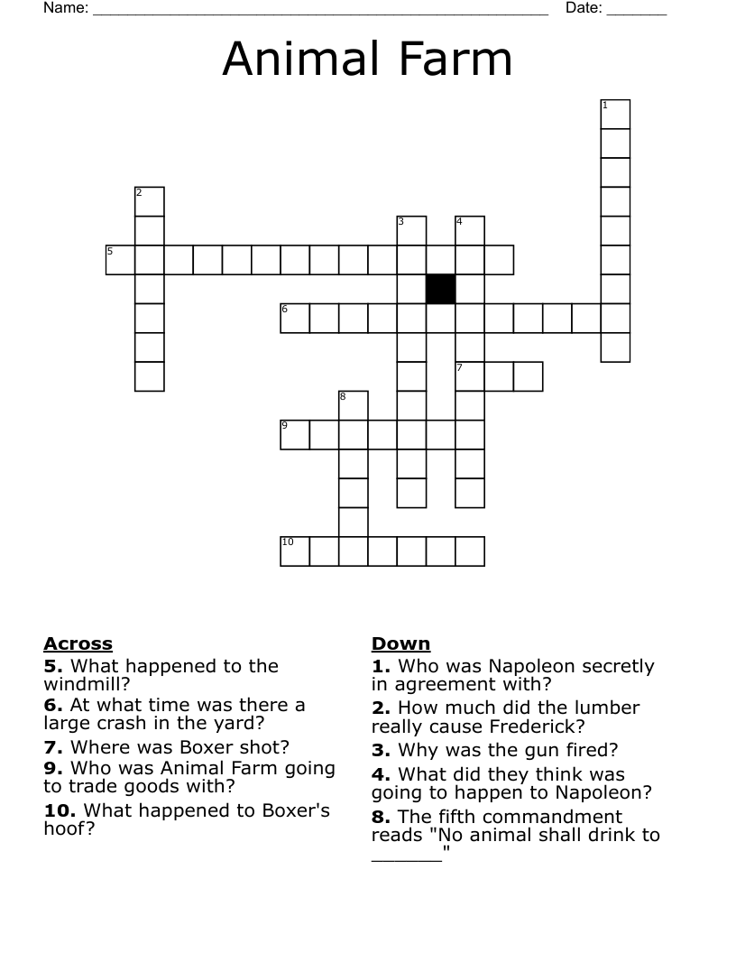 Animal Farm Crossword - WordMint