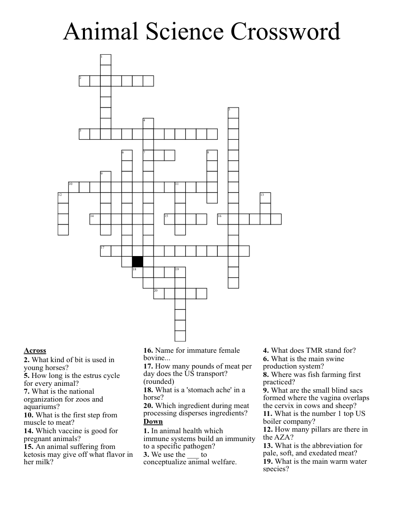 Animal Science Crossword - WordMint
