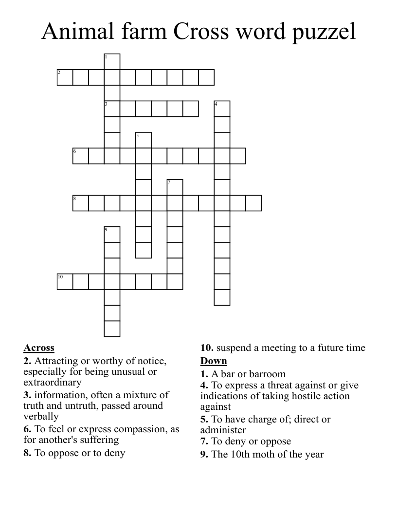 Animal farm Cross word puzzel - WordMint