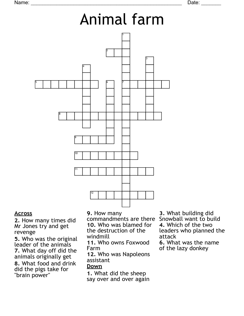 Animal farm Crossword - WordMint