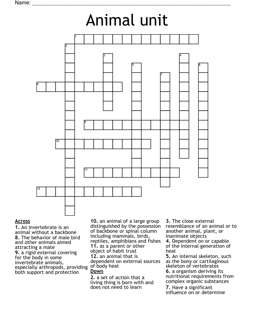 animal unit Word Search - WordMint