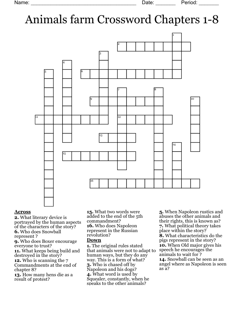 Animals farm Crossword Chapters 1-8 - WordMint