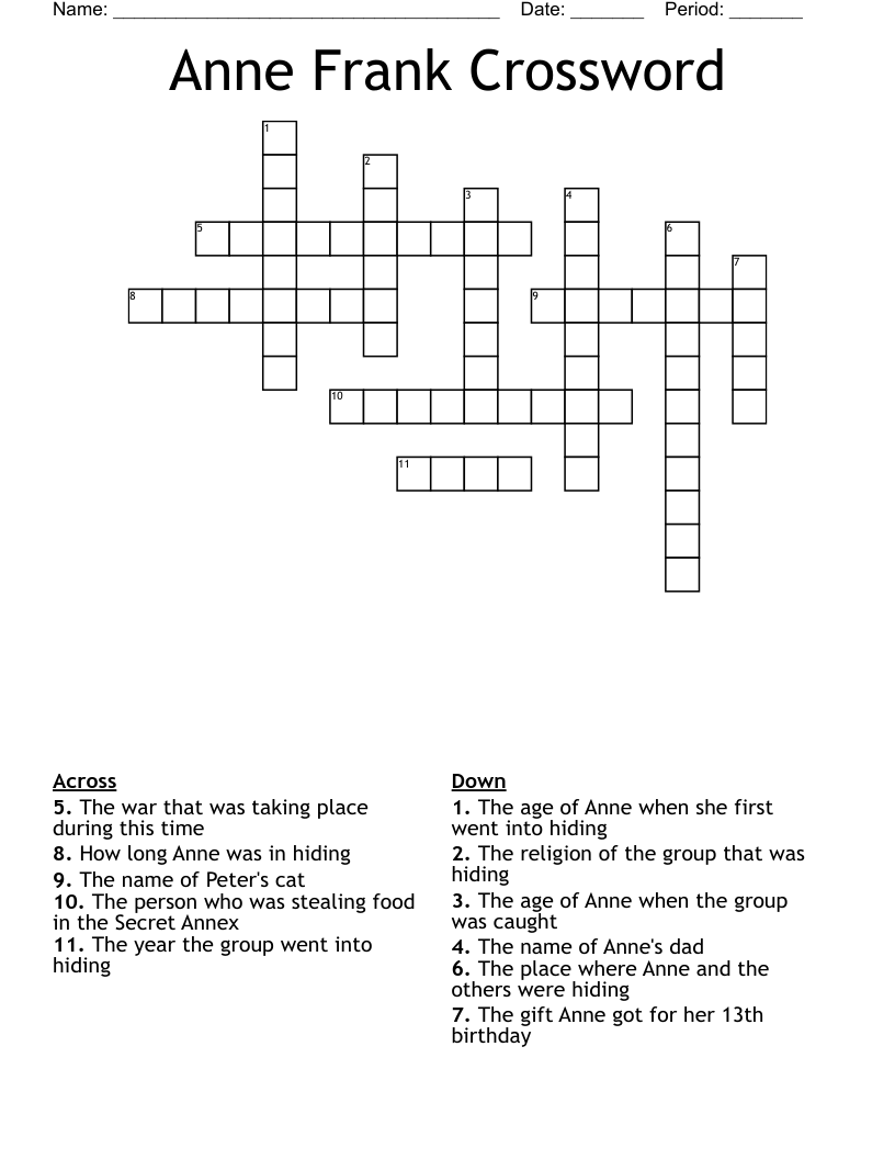 Anne Frank Crossword - WordMint