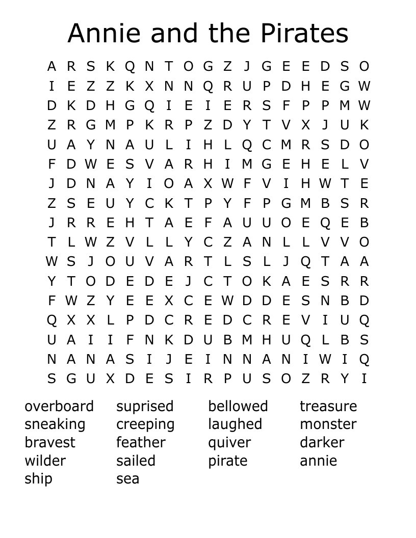 Annie and the Pirates Word Search - WordMint