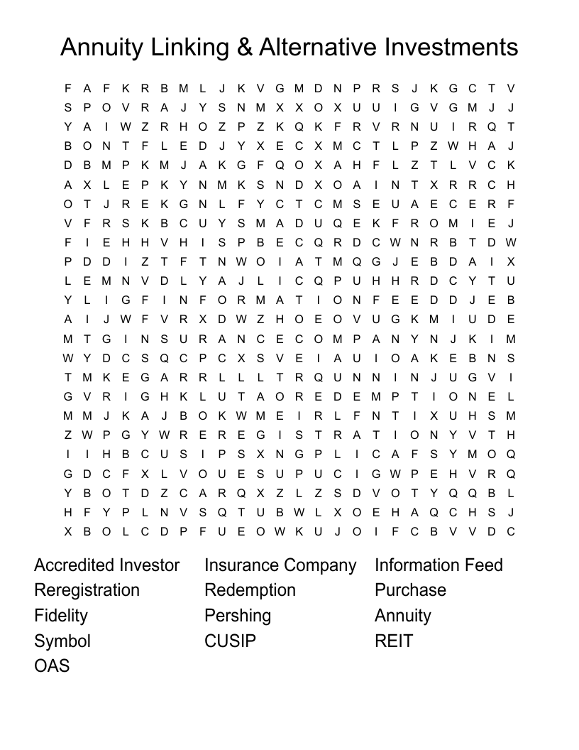 Annuity Linking & Alternative Investments Word Search - WordMint