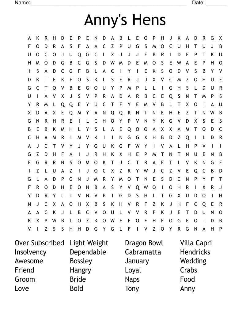 Anny's Hens Word Search - WordMint