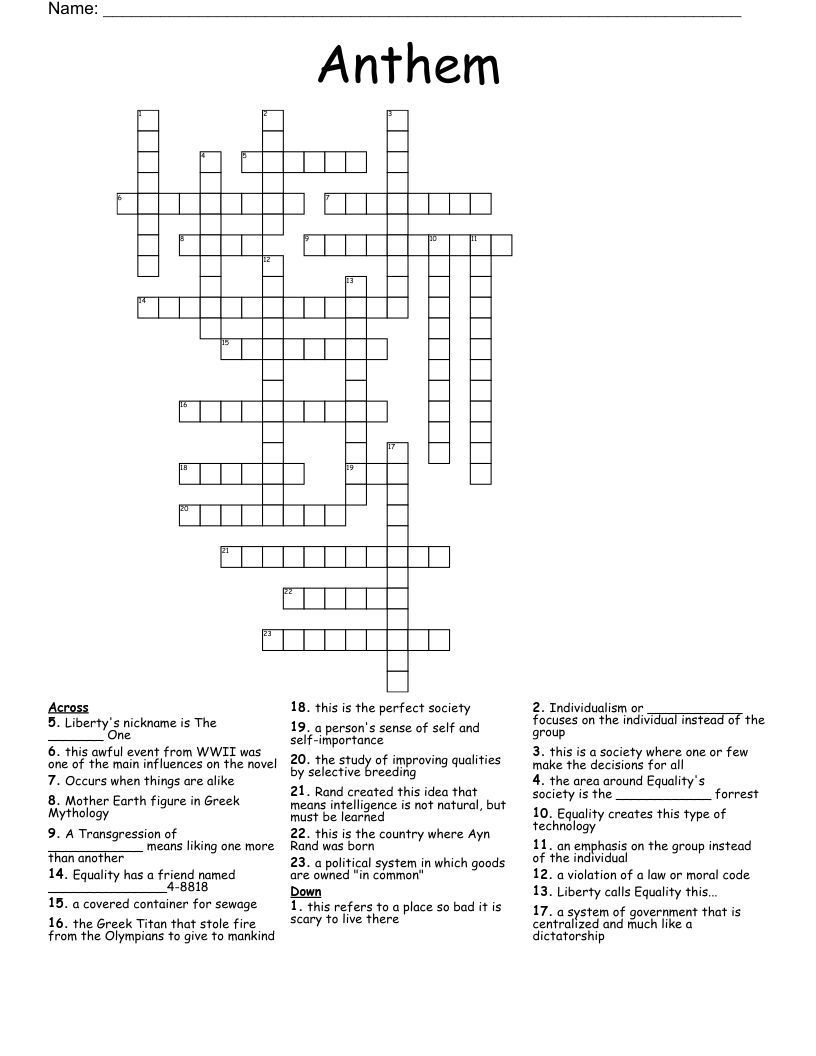Anthem Crossword - WordMint