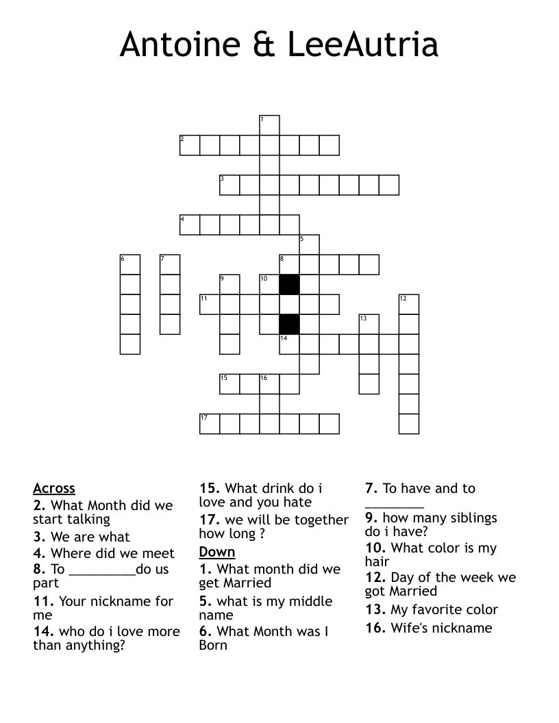 Antoine & LeeAutria Crossword - WordMint