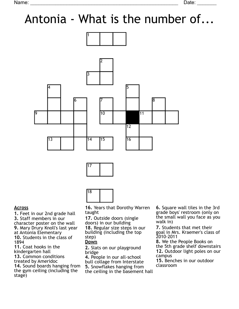 Antonia - What is the number of... Crossword - WordMint