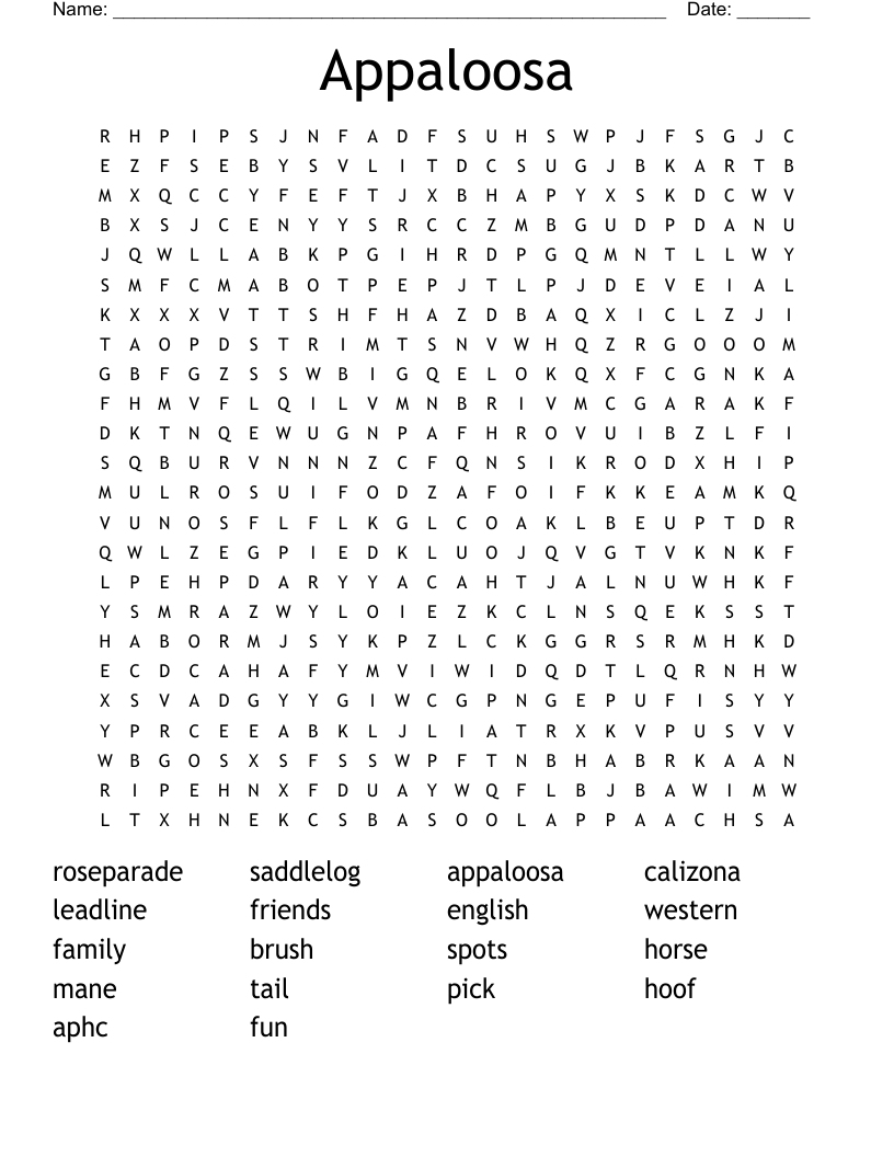 Appaloosa Word Search - WordMint