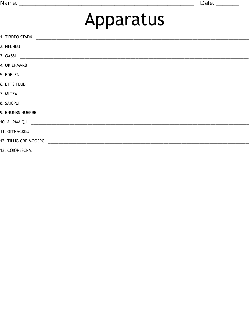 Apparatus Word Scramble - WordMint