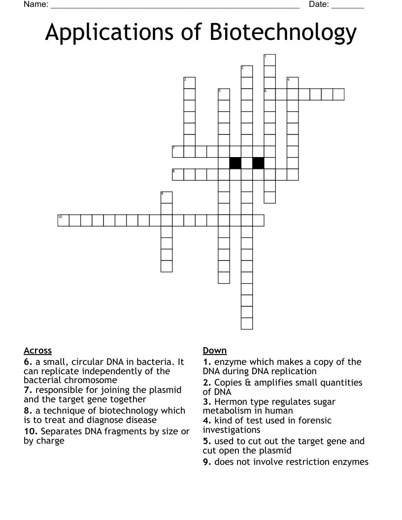 Applications Of Biotechnology Crossword WordMint