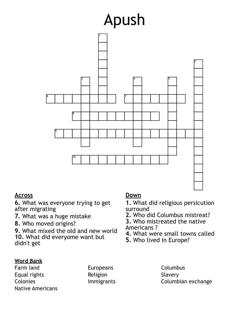 Apush Crossword - WordMint