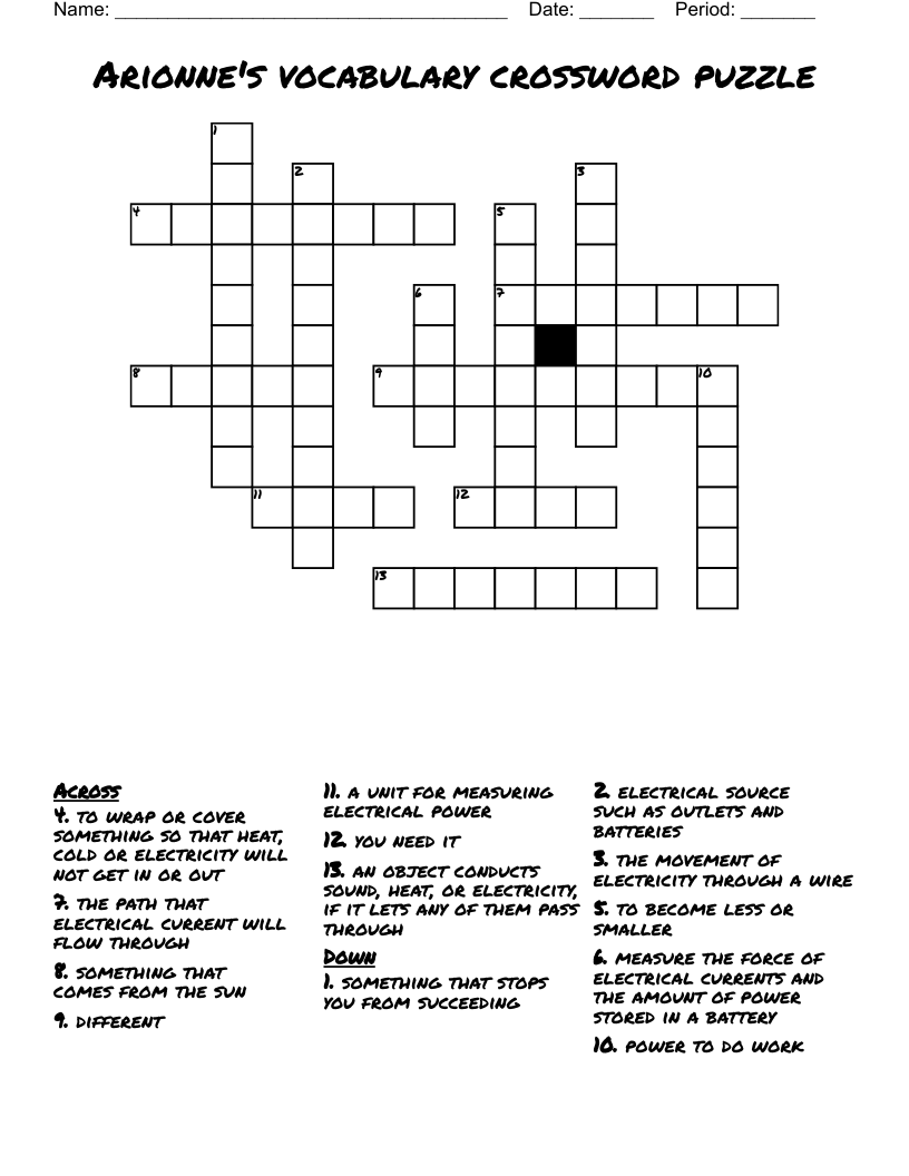 Arionne's vocabulary crossword puzzle - WordMint