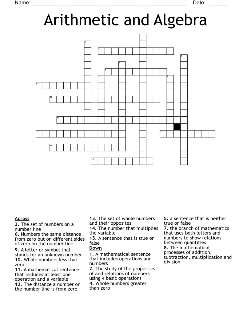 Arithmetic and Algebra Crossword - WordMint