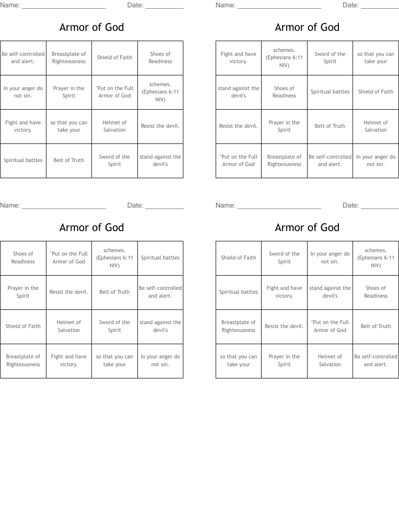 The Full Armor Of God Word Search WordMint
