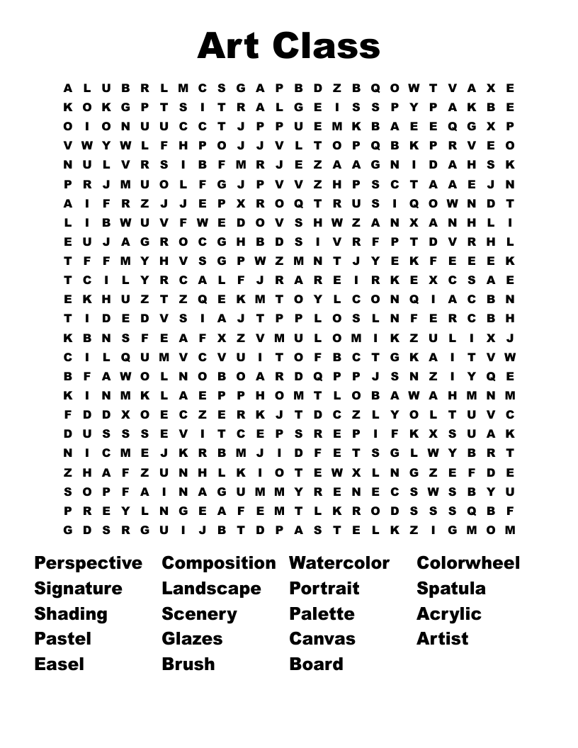 Art Class Word Search WordMint