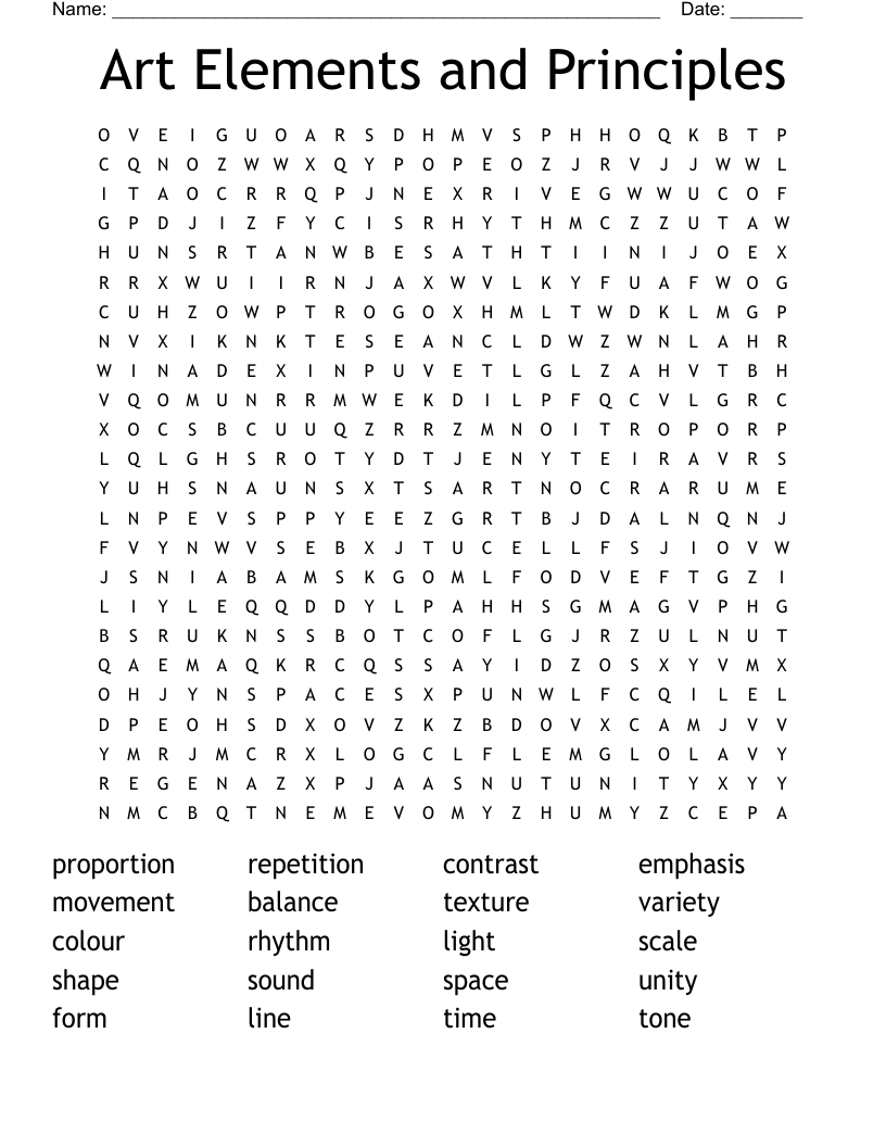 Art Elements And Principles Word Search WordMint