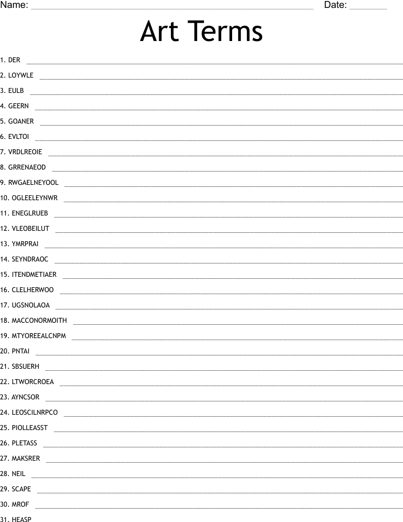 Art Terms For Review Word Search WordMint