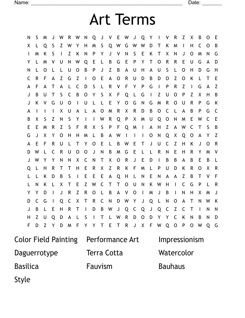 Art Terms Word Search WordMint