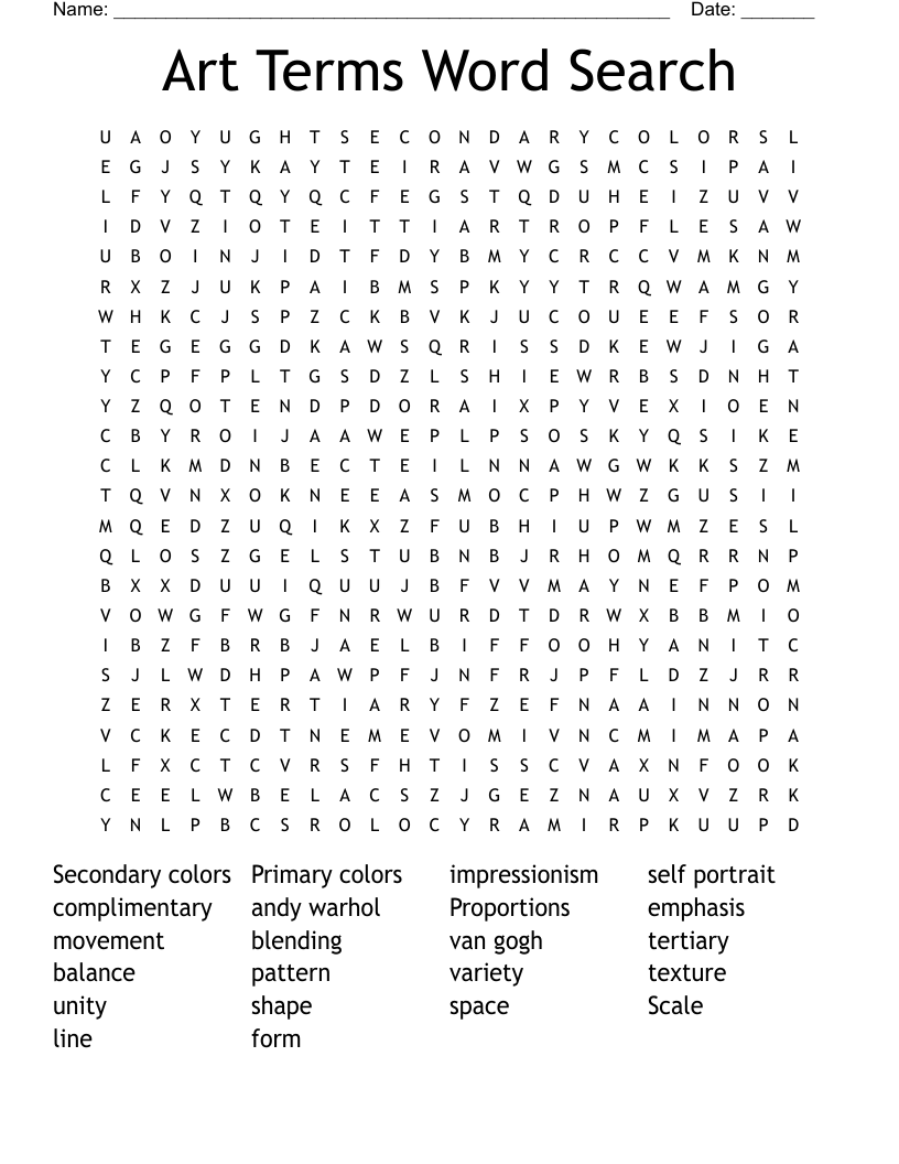 Art Terms Word Search WordMint