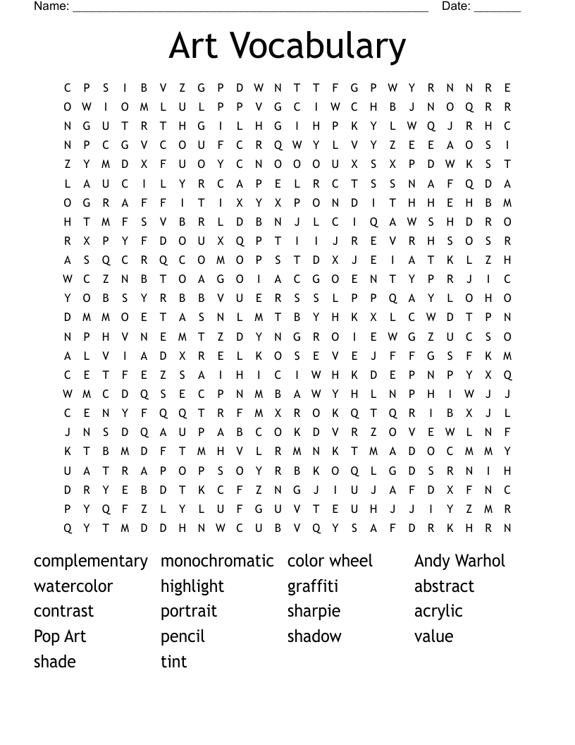 Art Vocabulary Word Search WordMint