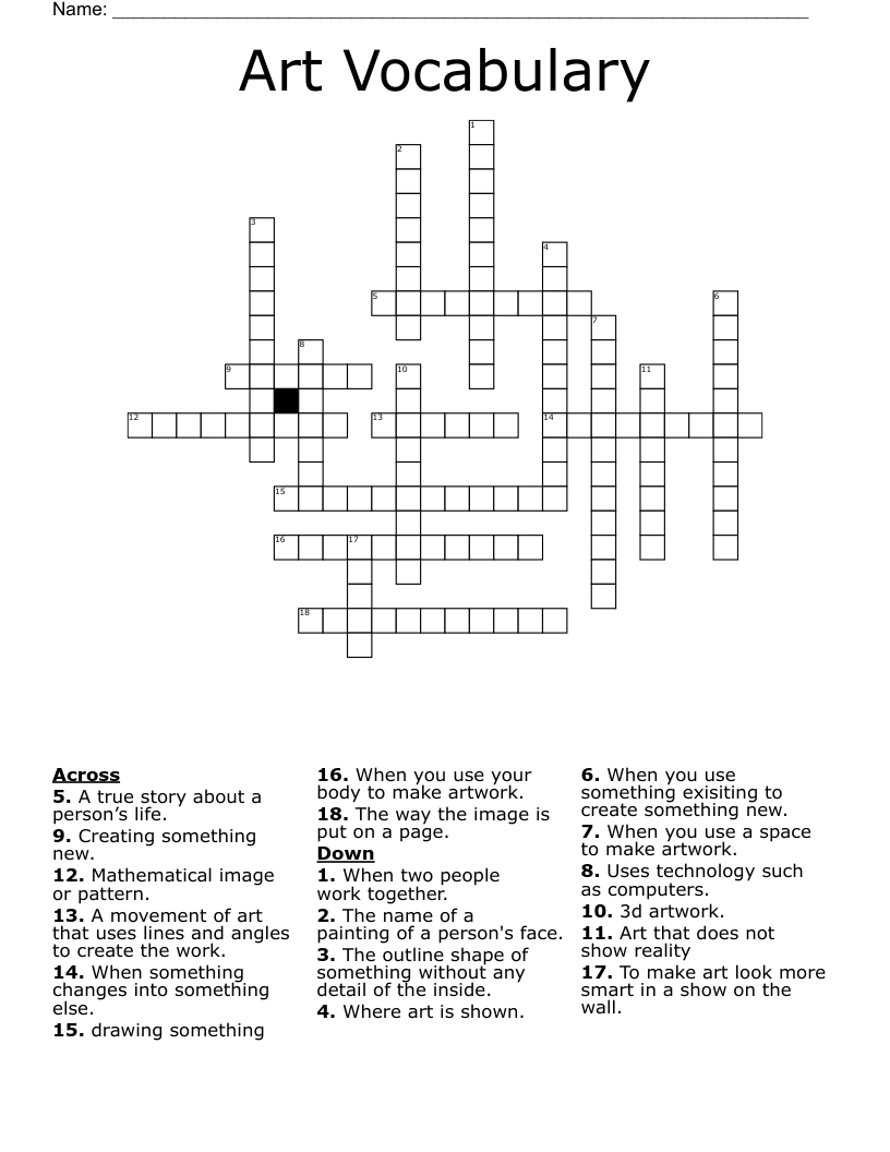 Art Vocabulary Crossword - WordMint