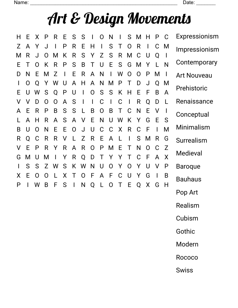 Art Design Movements Word Search WordMint