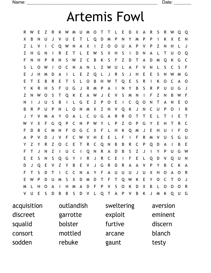 Artemis Fowl Word Search - WordMint