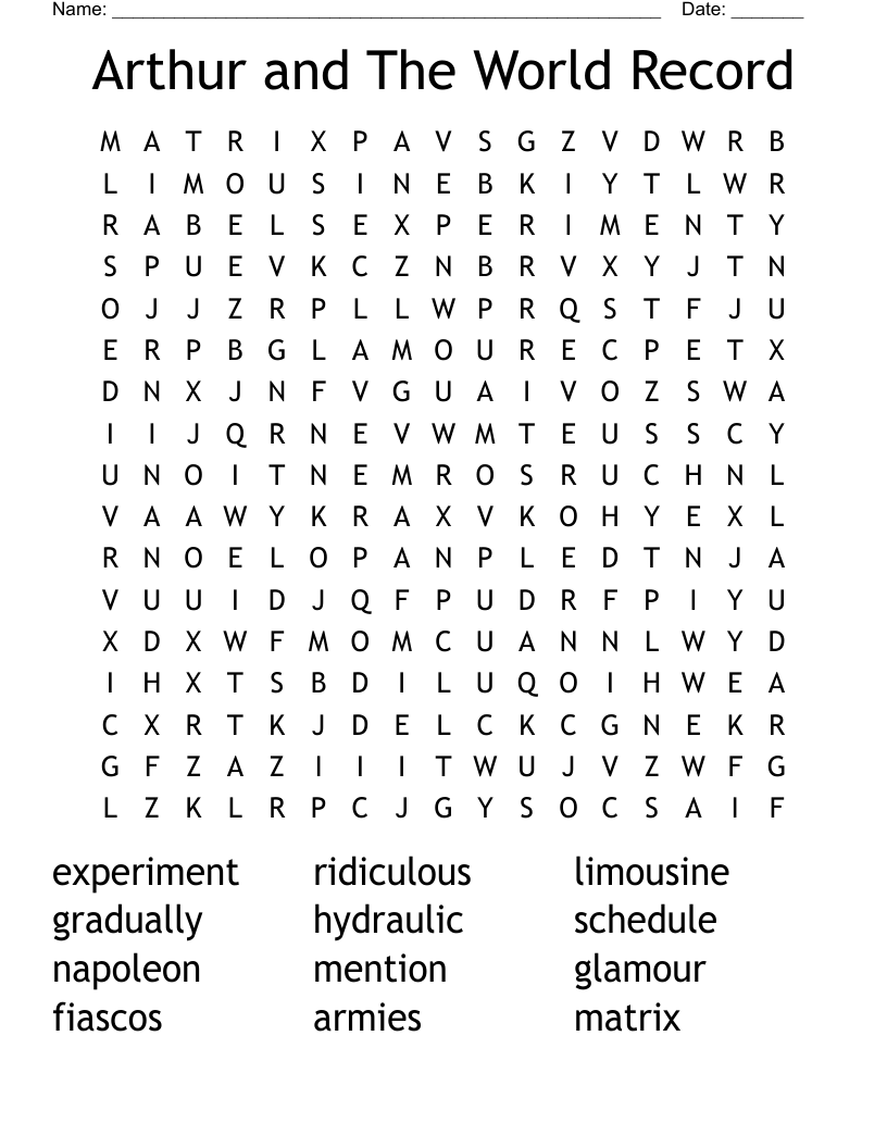 Arthur and The World Record Word Search - WordMint