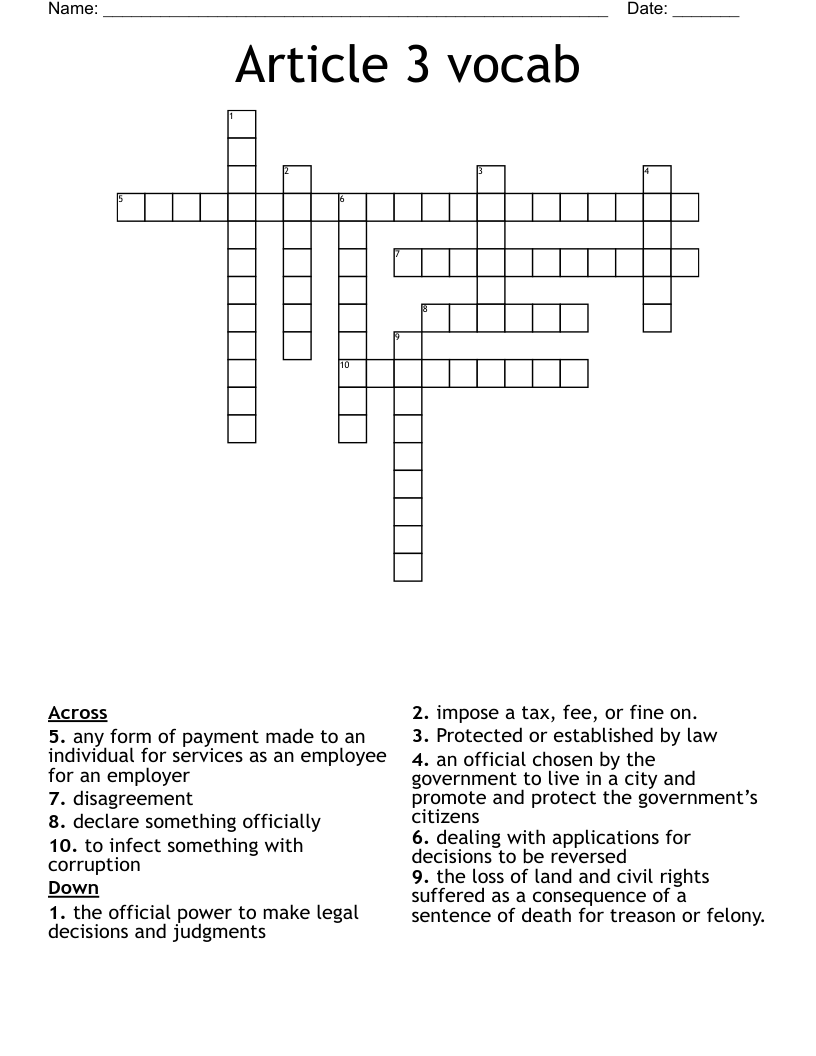 Article 3 vocab Crossword - WordMint