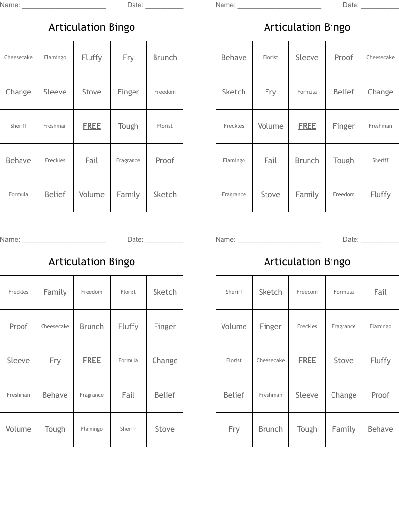Articulation Bingo - WordMint