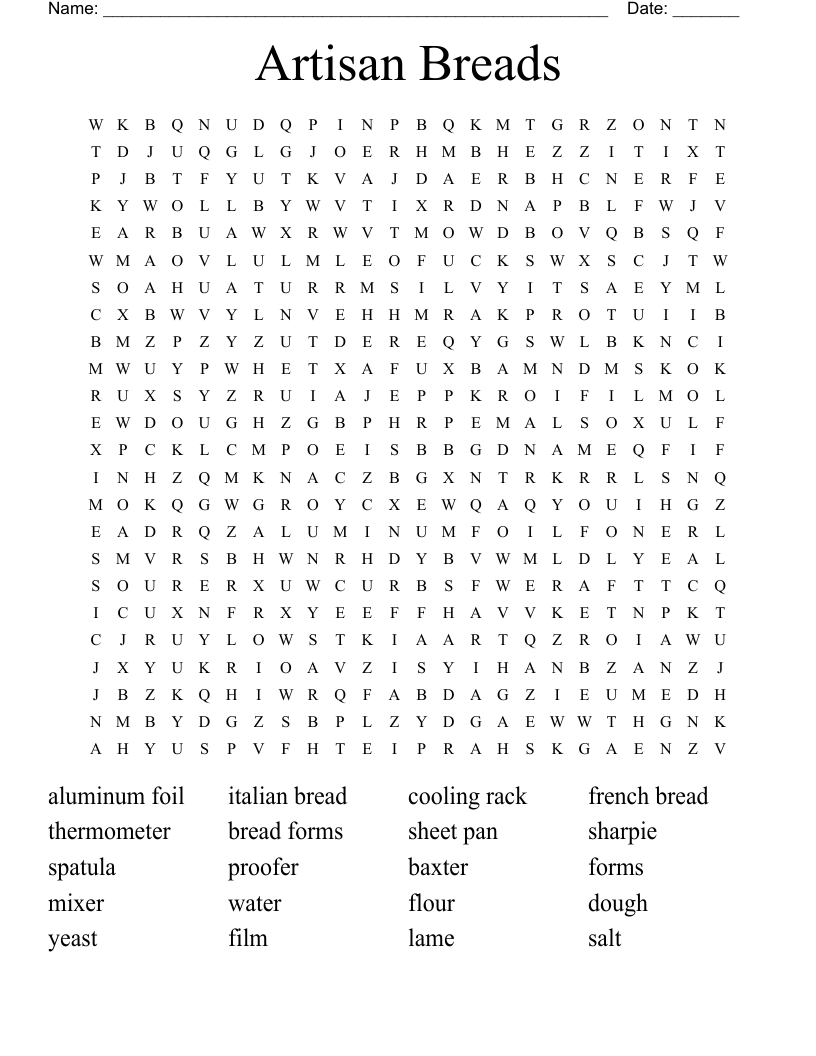 Artisan Breads Word Search - WordMint