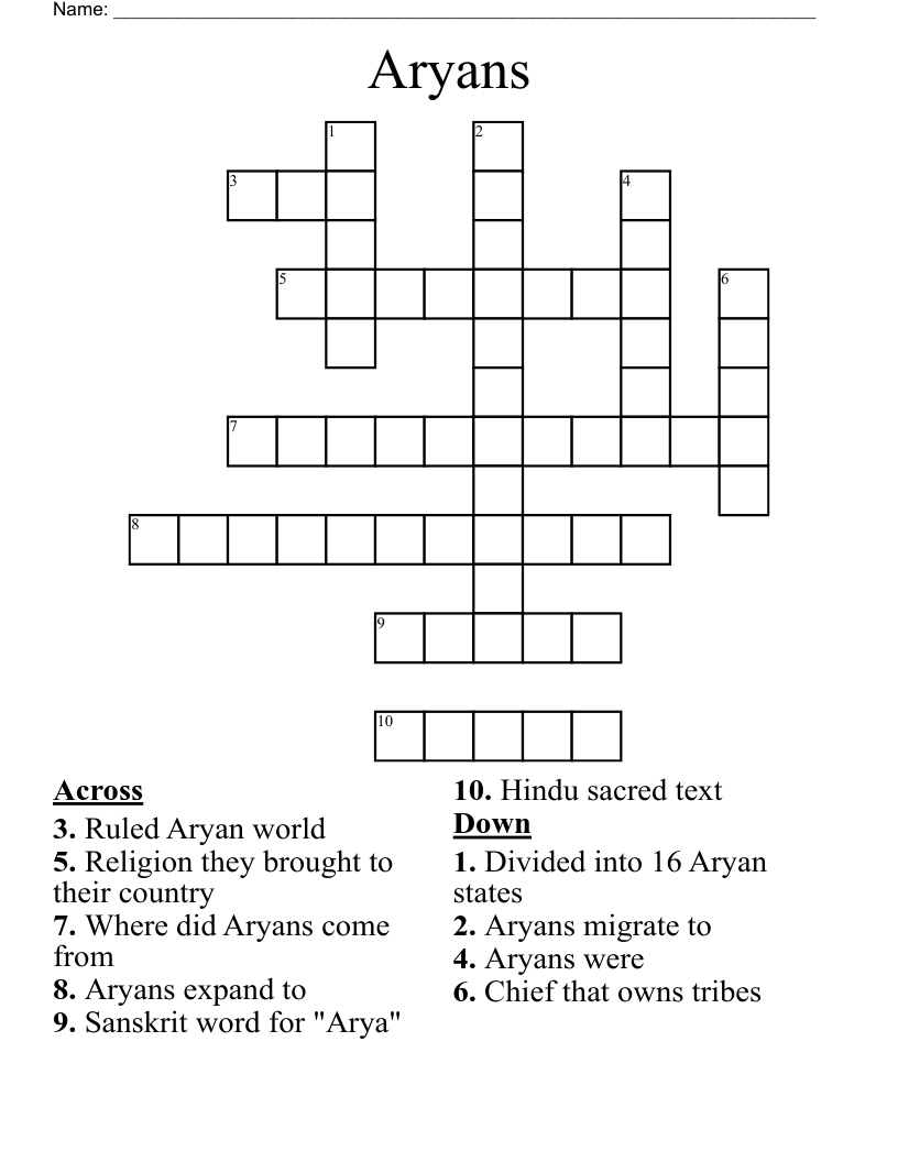 Aryans Crossword - WordMint