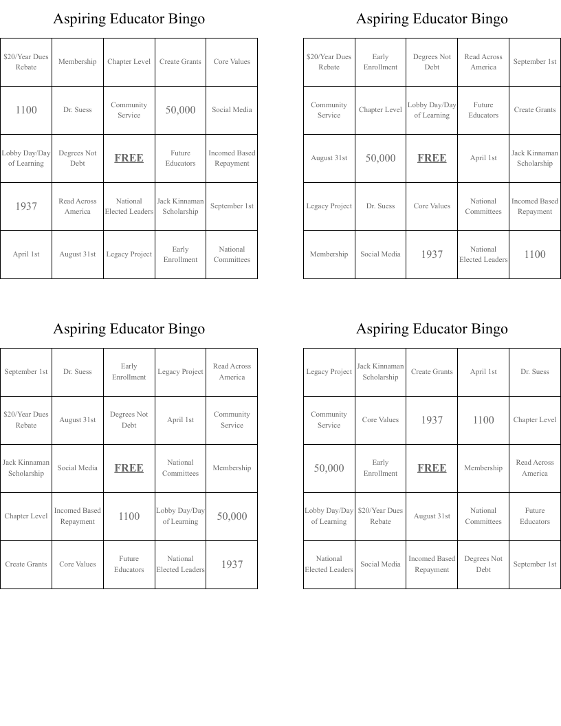 Aspiring Educator Bingo - WordMint