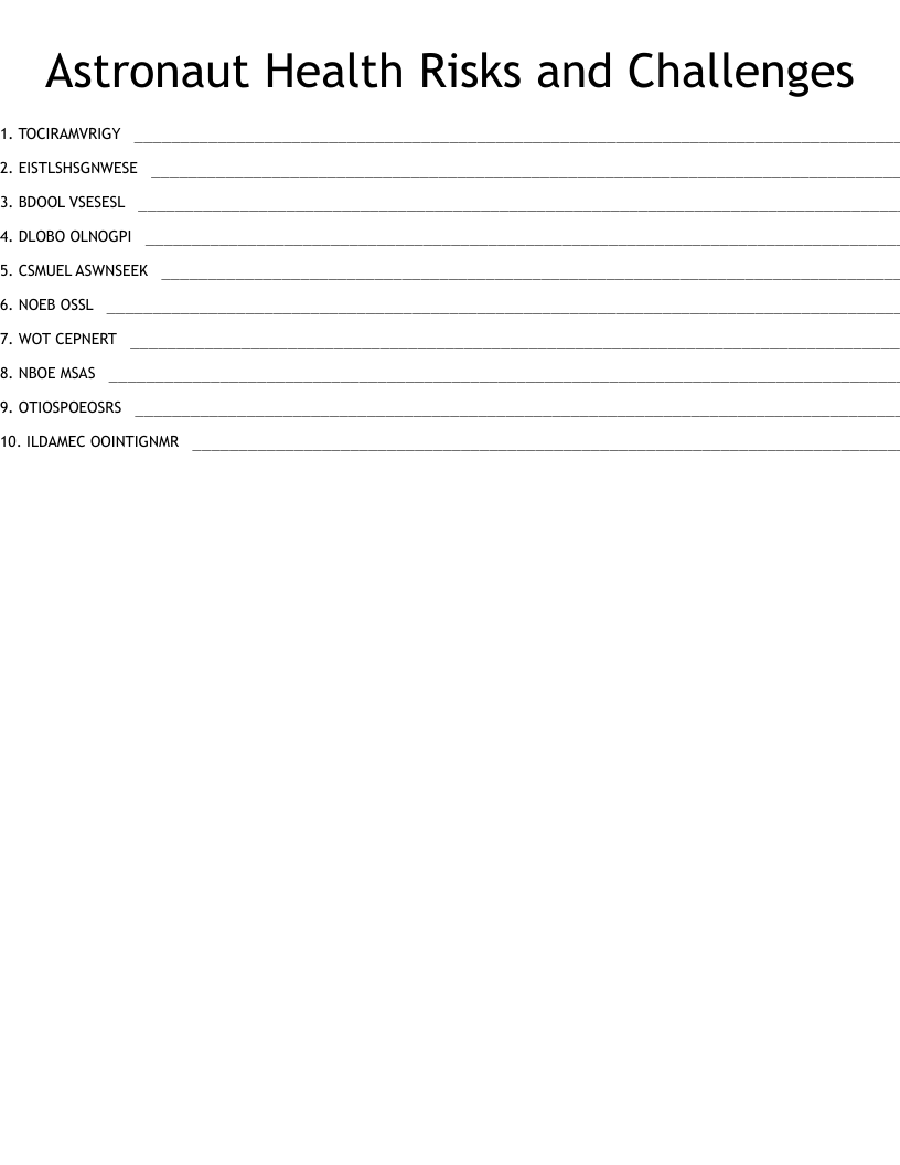 Astronaut Health Risks and Challenges Word Scramble - WordMint