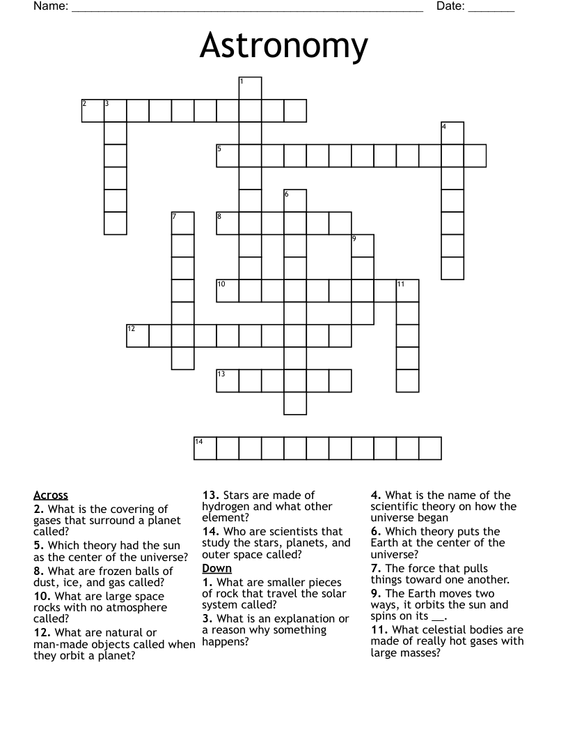 Astronomy Crossword - WordMint