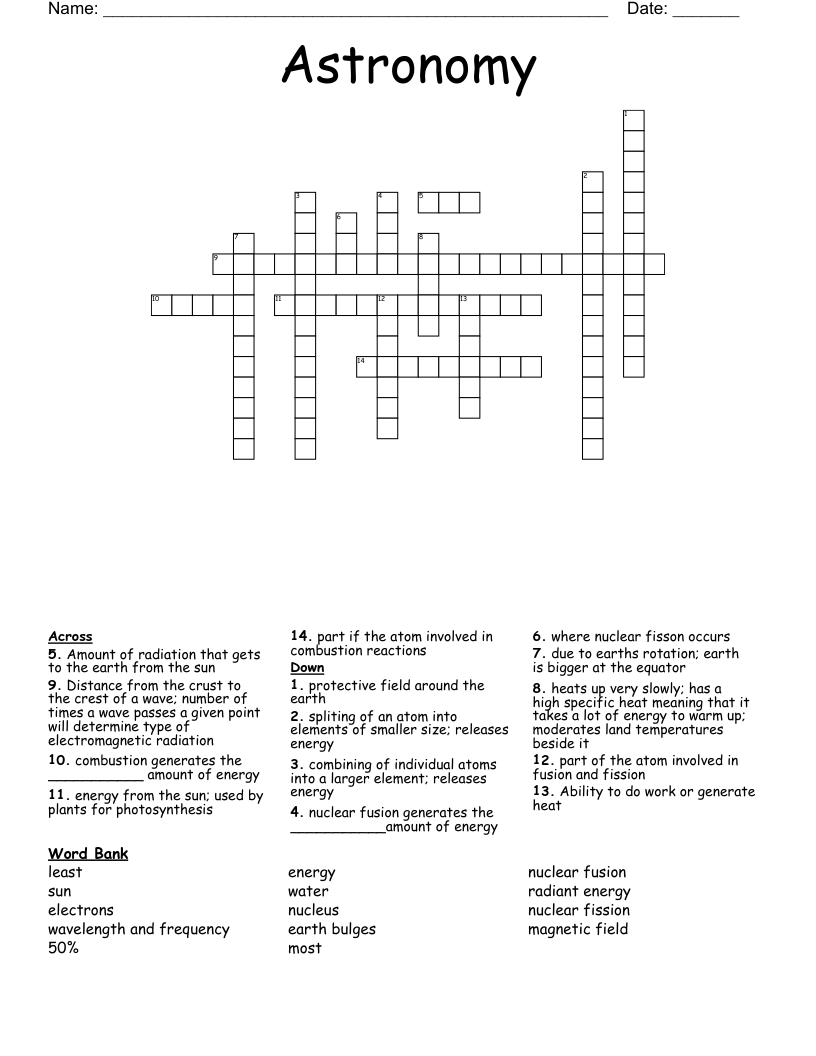 Astronomy Crossword - WordMint