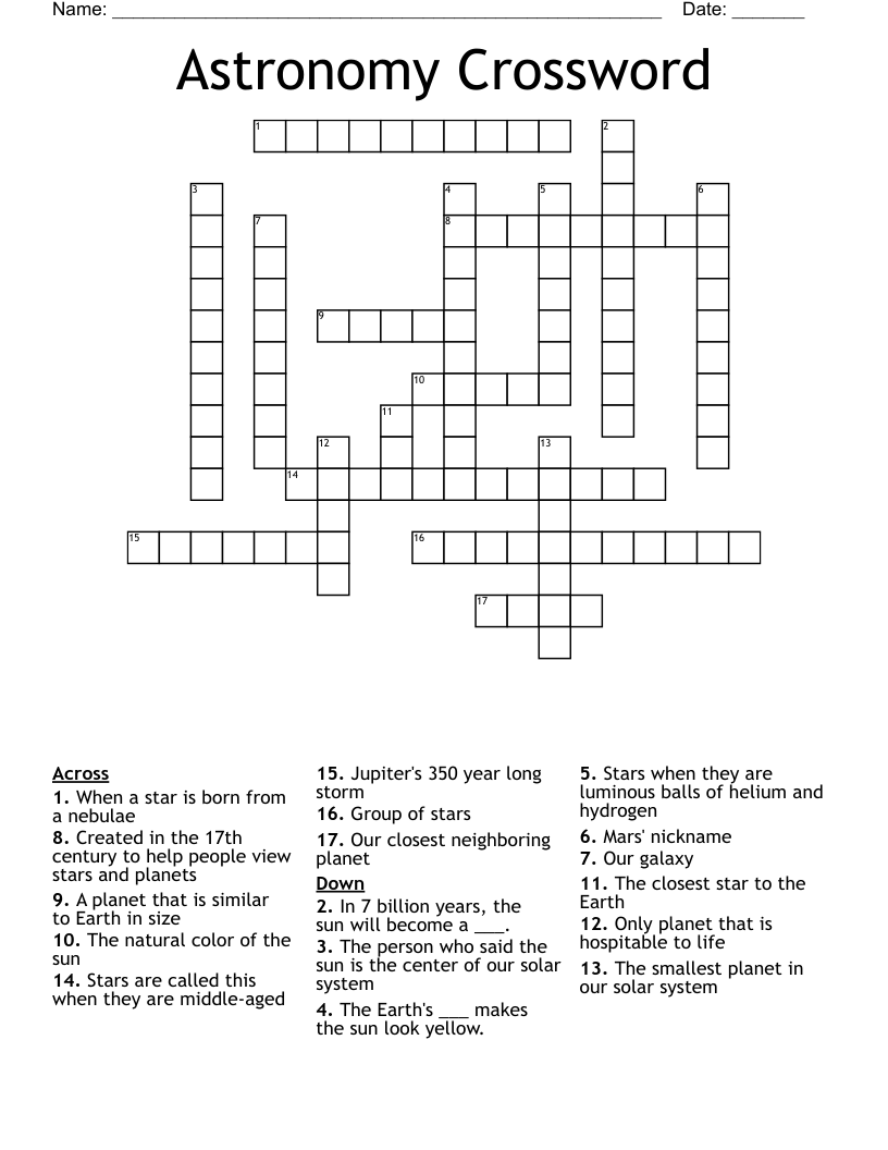 Astronomy Crossword - WordMint