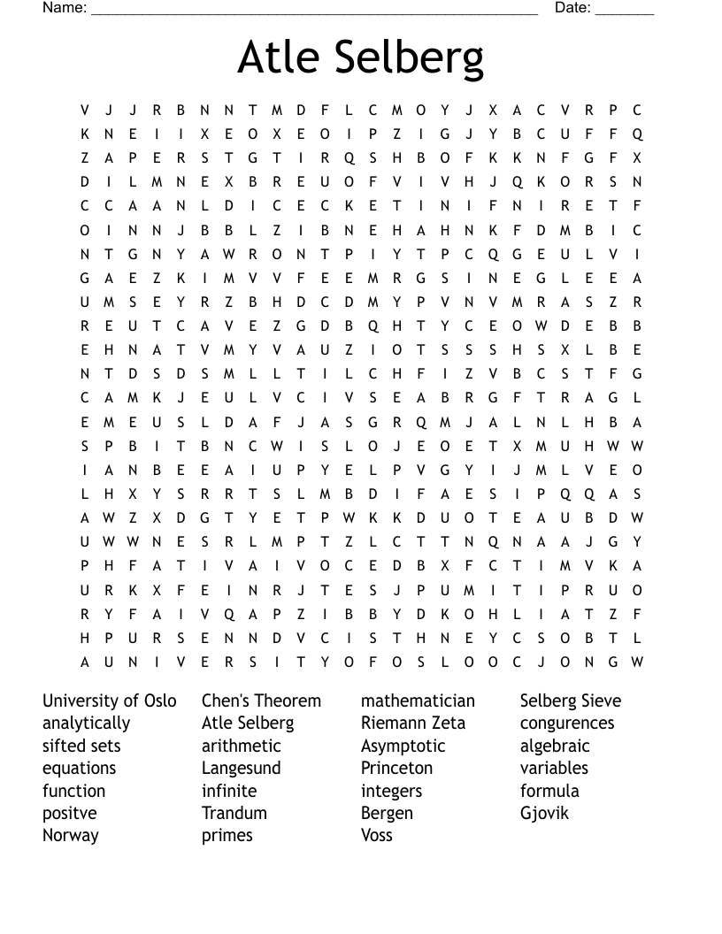 Atle Selberg Word Search - WordMint