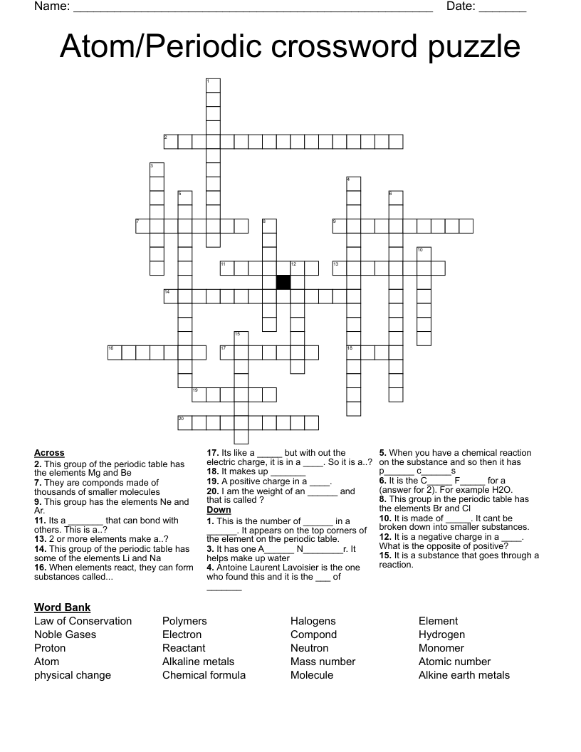 Atom/Periodic crossword puzzle - WordMint