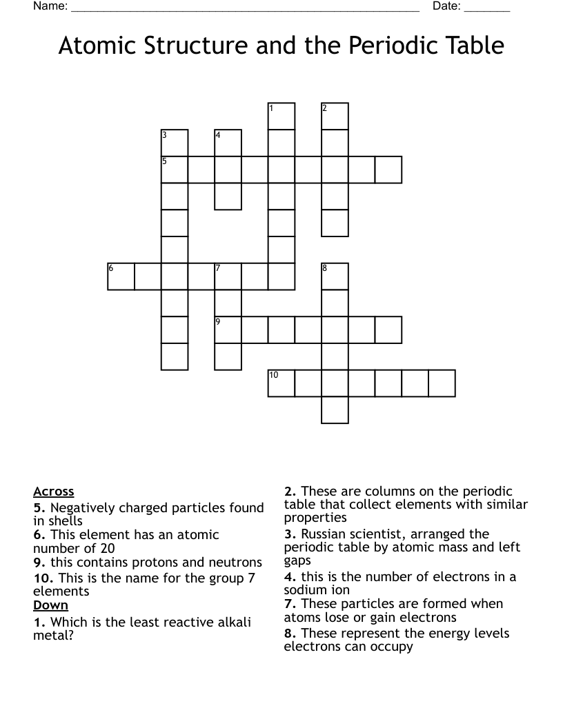 Periodic Table Crossword Puzzle Worksheet Answers Elcho Table