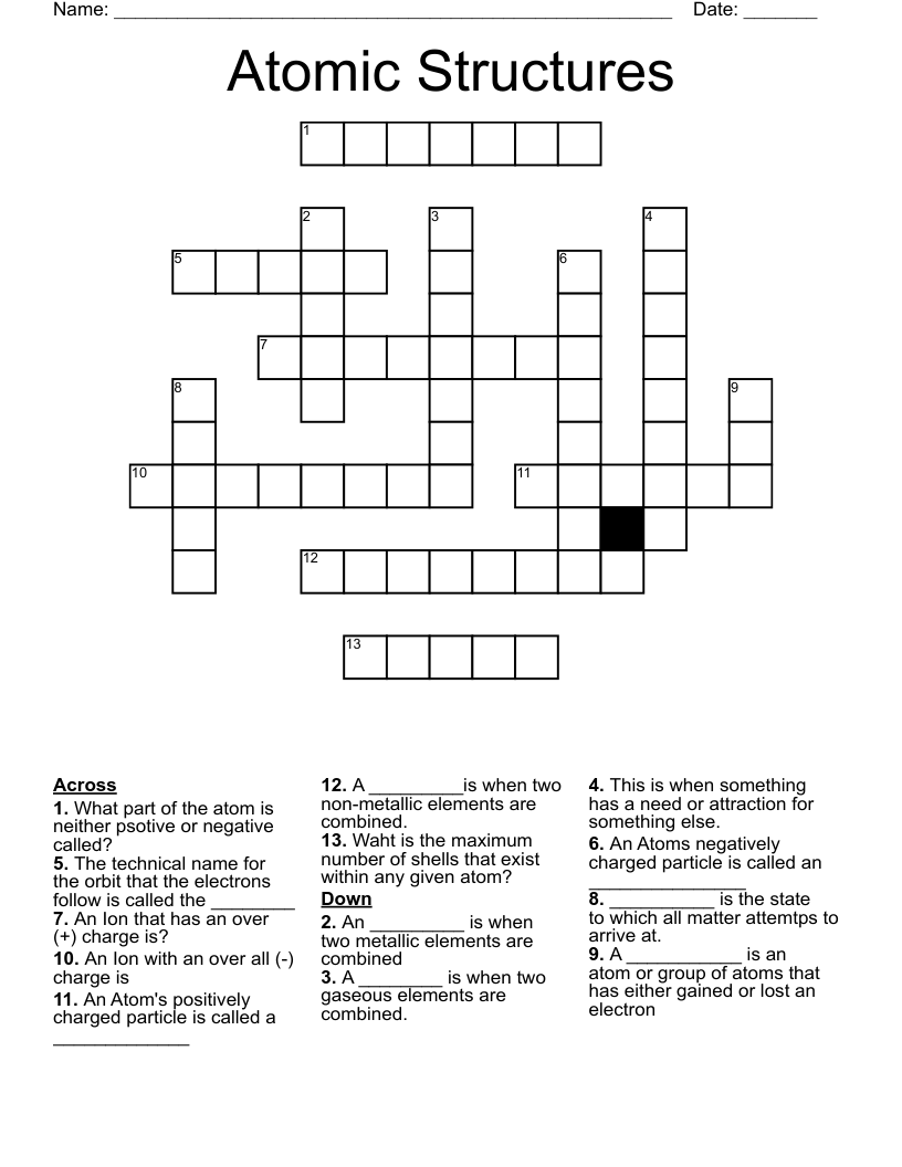 Atomic Structures Crossword - WordMint